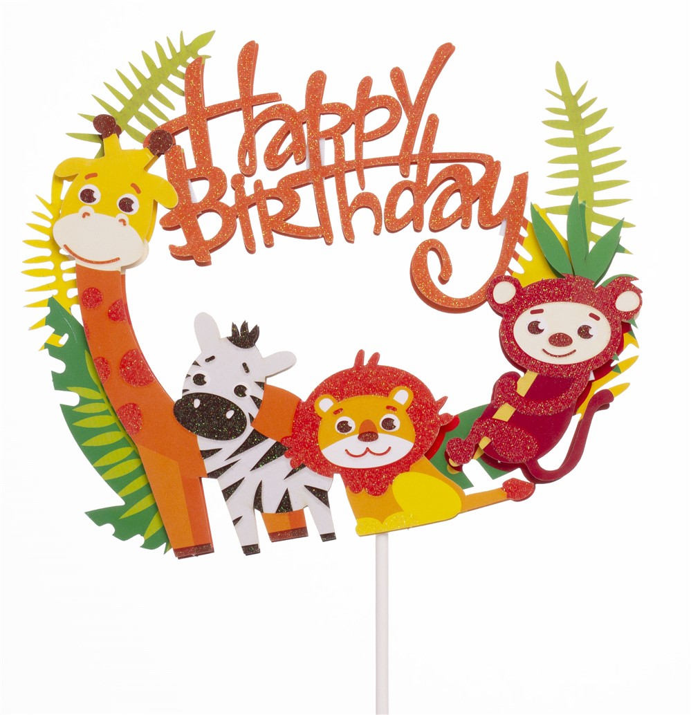 Állatos Happy Birthday feliratos tortabeszúró - Süss Velem.com