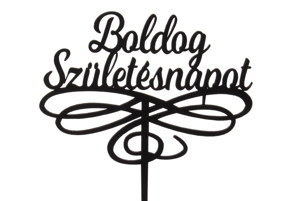 Fekete díszes Boldog Születésnapot feliratos sziluett tortadísz - Süss ...